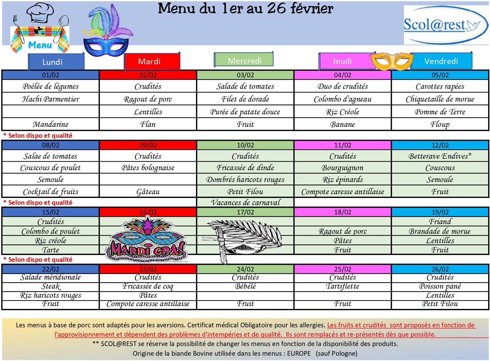 Menus à la cantine - Ecole Privée Guadeloupe, Ecole Maternelle ...