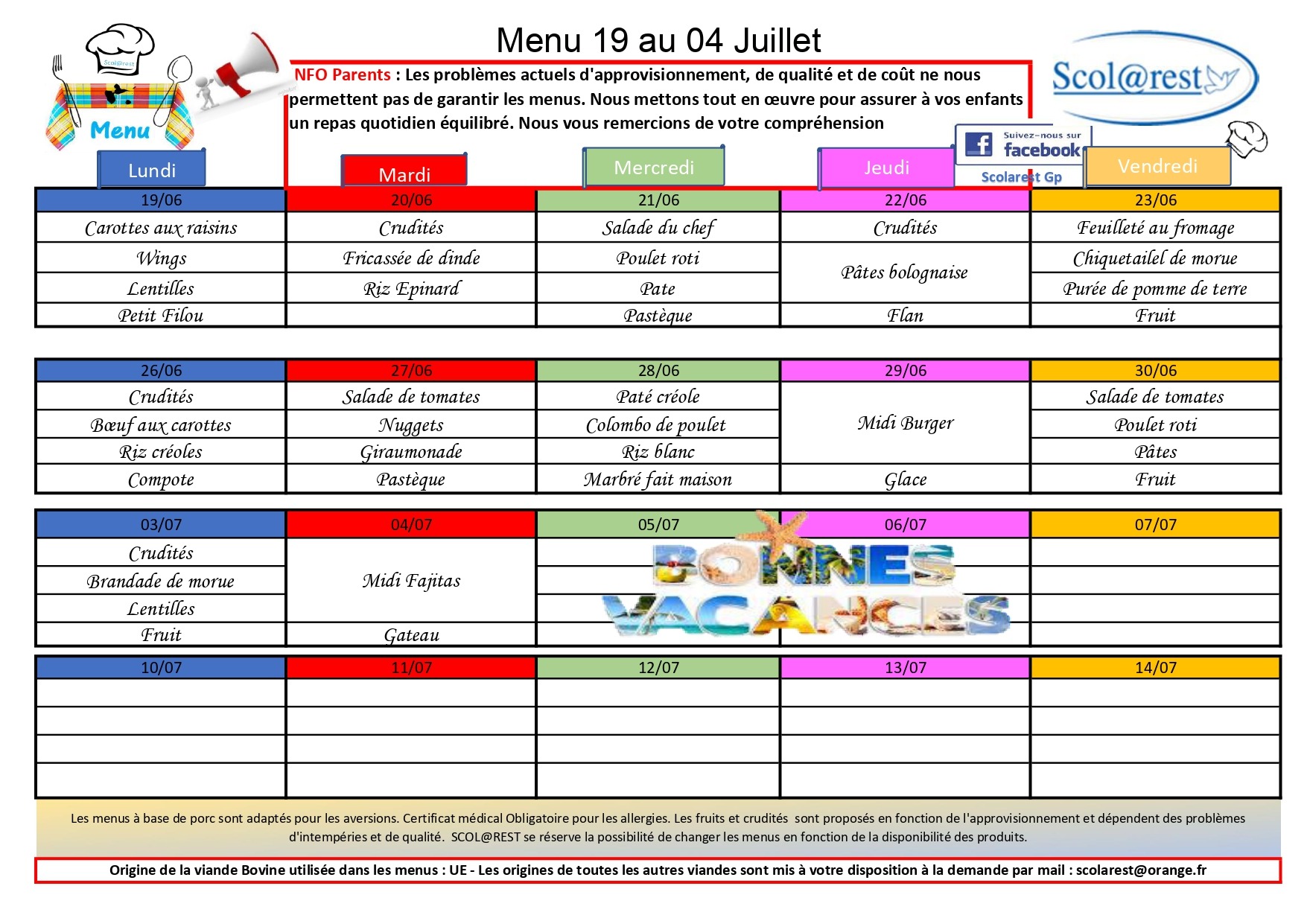 Menus à la cantine - Ecole Privée Guadeloupe, Ecole Maternelle ...